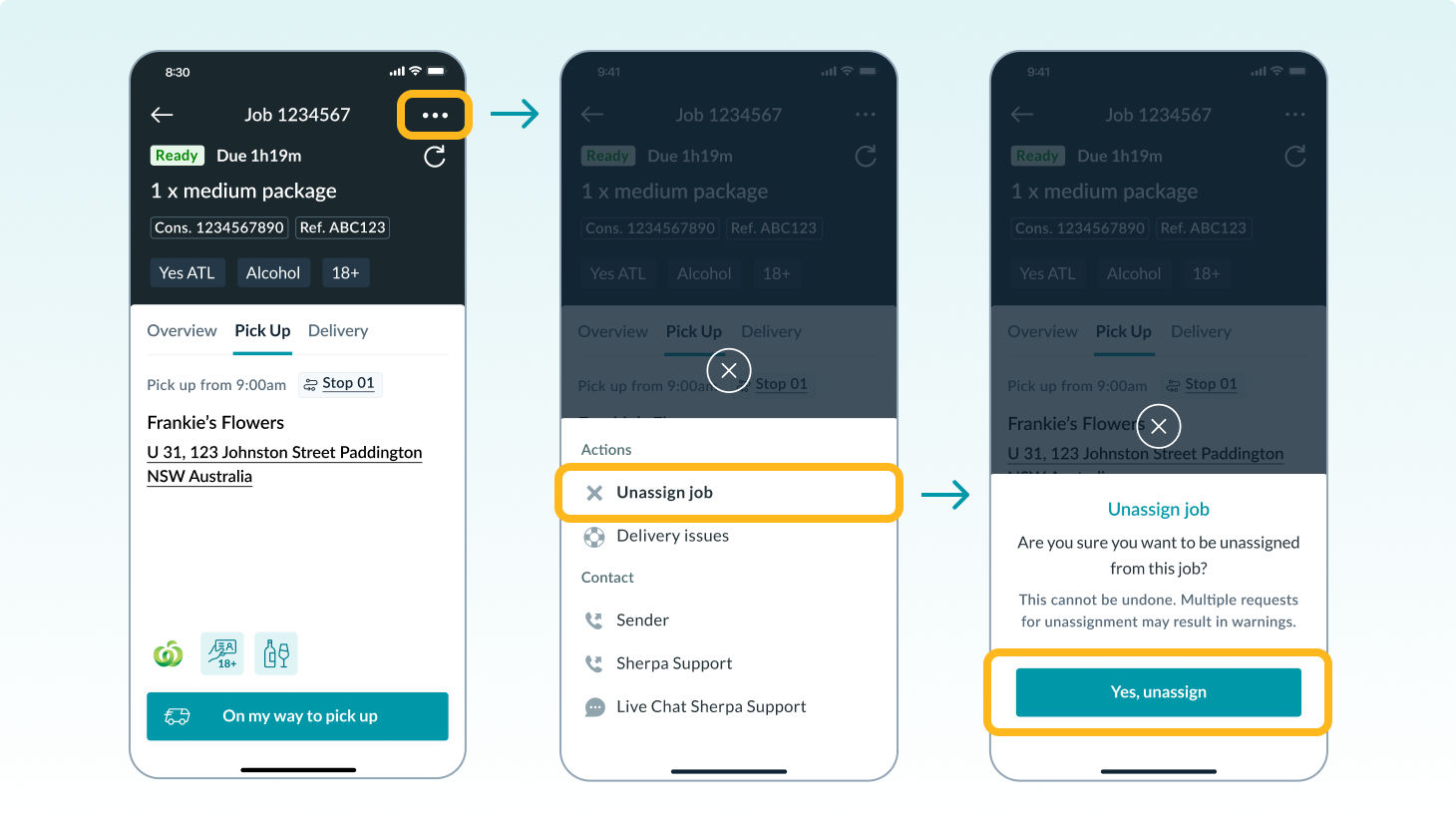 Unassigning a job – Sherpa Drivers